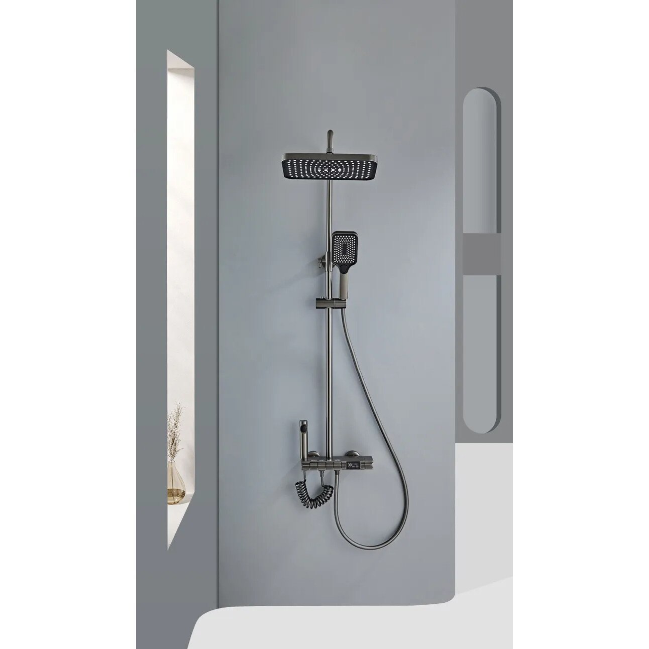 Set de dus cu para dreptunghiulara, afisaj digital, montare perete, 4 ...