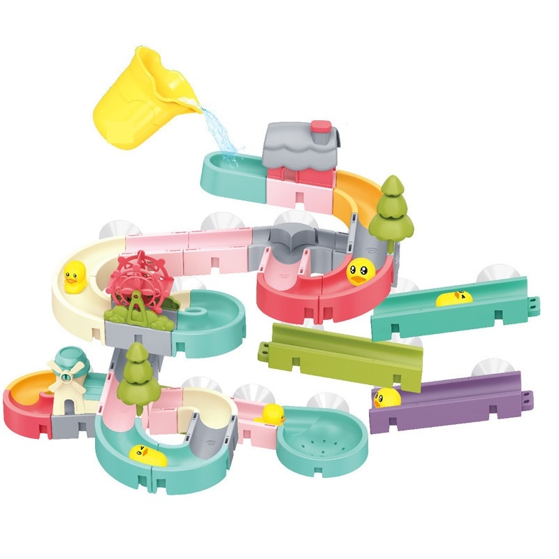 Set ratusca cu tobogan baie, Sunmostar, Plastic, Multicolor, 62 bucati ...