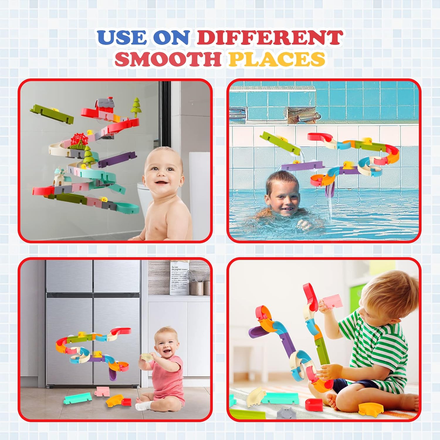 Set ratusca cu tobogan baie, Sunmostar, Plastic, Multicolor, 62 bucati ...