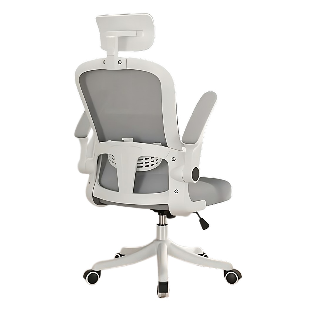 Scaun birou ergonomic, suport lombar si tetiera, alb/gri - eMAG.ro