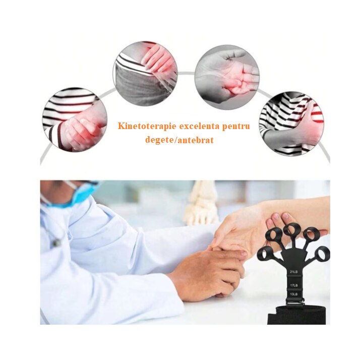 Flexor Degete Danesis™, Curea Velcro, 6 Niveluri Dificultate, Maini ...