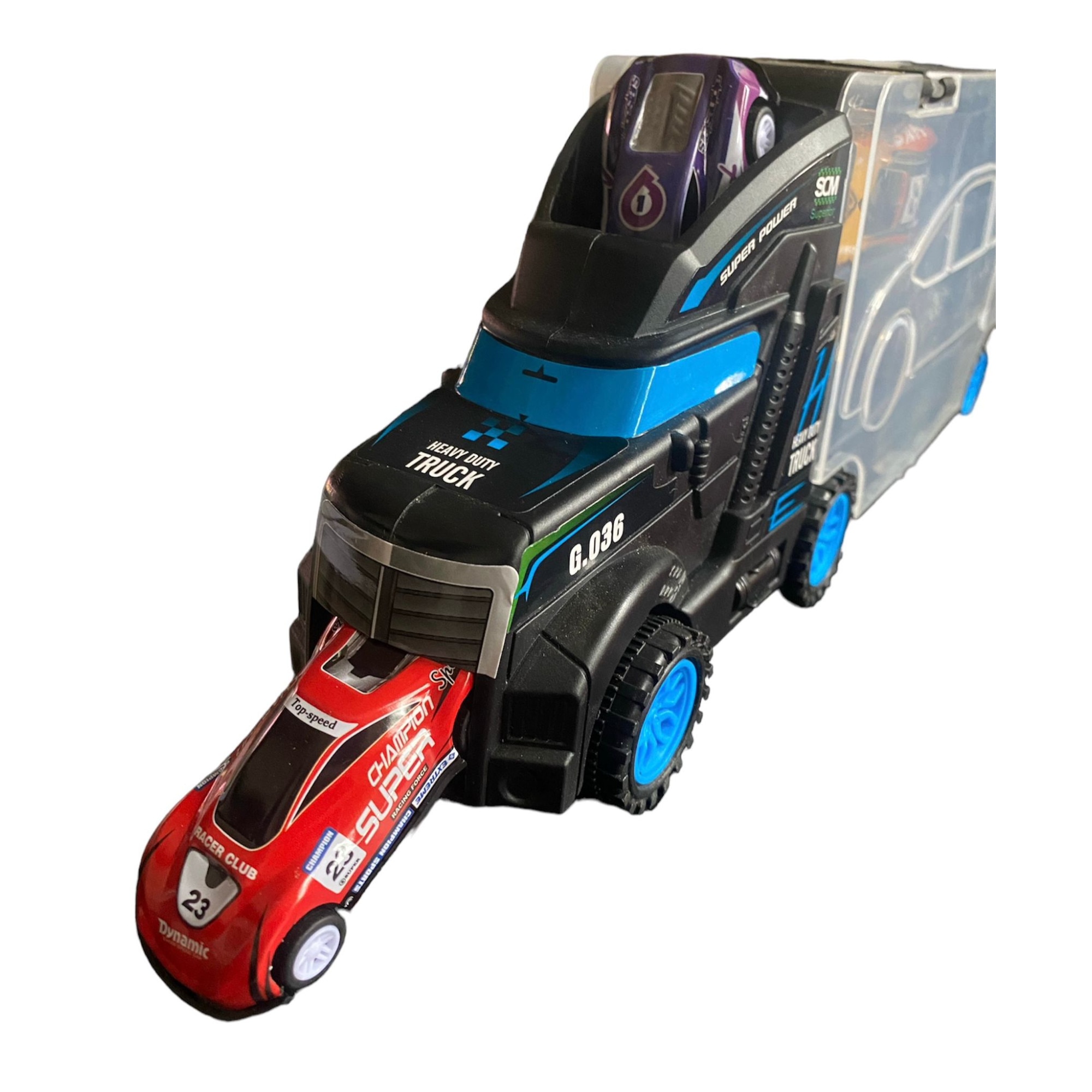 Set Camion Trailer de Jucarie pentru Transport Masinute de Curse, Din ...