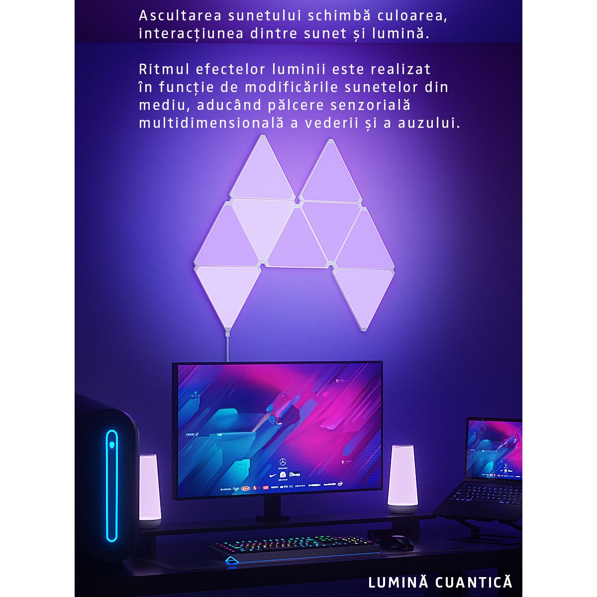 Kit Panouri Luminoase LED LuxeDenar®, 8 Modulare Inteligente, RGBW, Wi ...