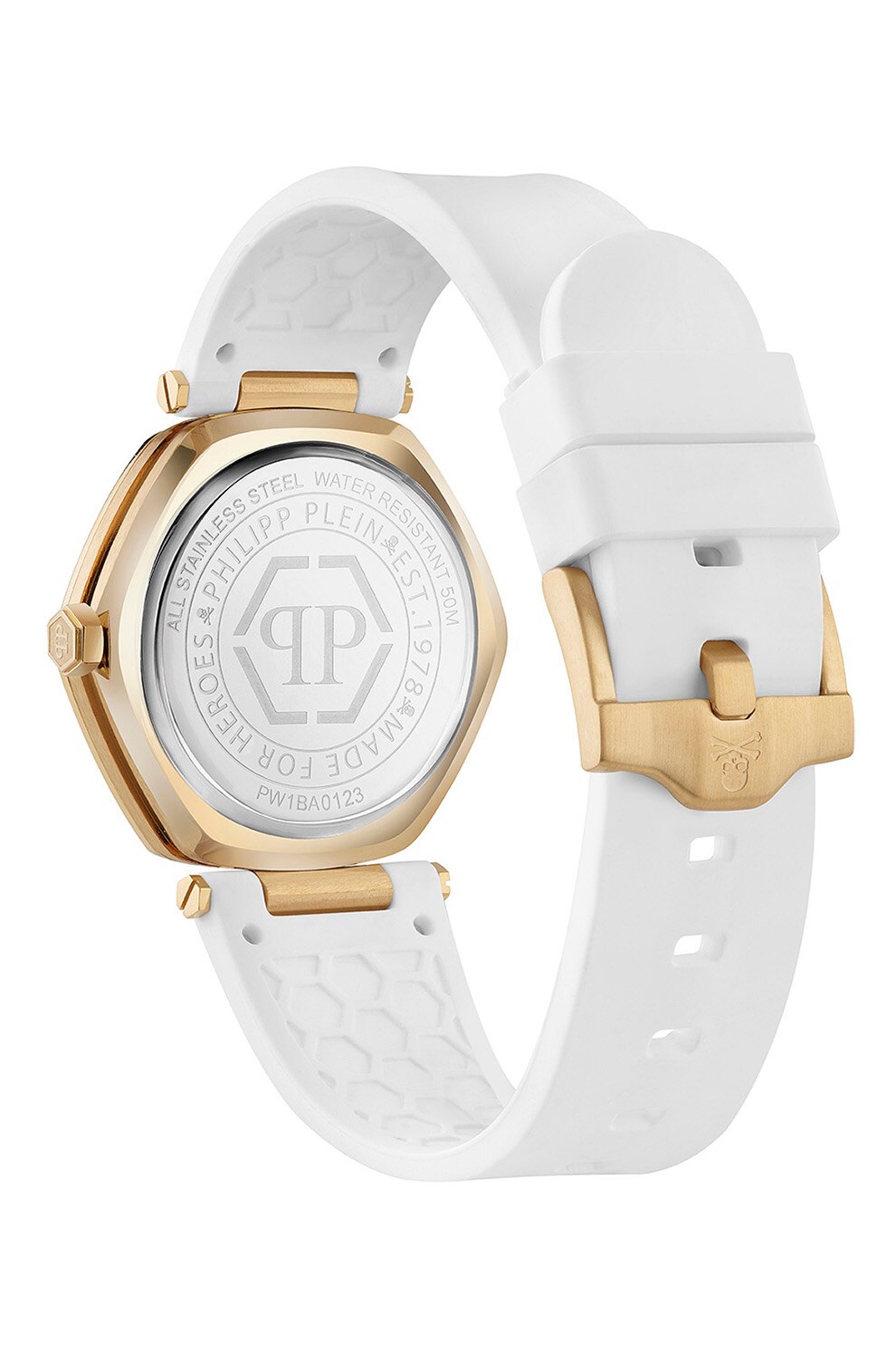 Philipp Plein, Ceas hexagonal cu o curea din silicon, Alb - eMAG.ro