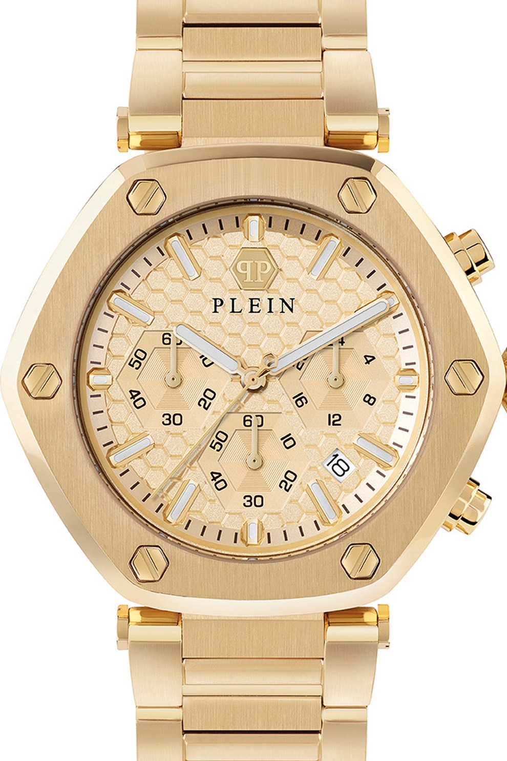 Philipp Plein, Часовник от неръждаема стомана с хронограф, Златист ...