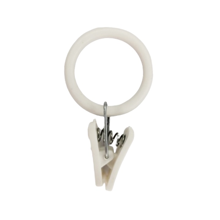 Set 100 inele cu cleme pentru perdea, diametrul 40, plastic, alb - eMAG.ro