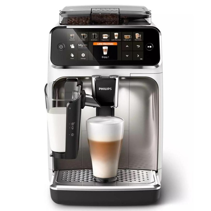 Espressor automat PHILIPS S3300 LatteGo EP3343/90, 1.8l, 6 bauturi, 1500W, 15 bar, Alb-Negru ...