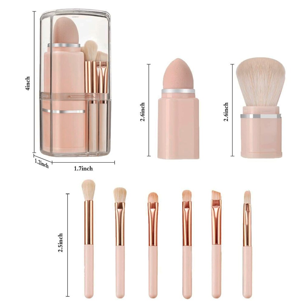 Set de pensule de machiaj, Keimi, 8 buc, cu husa, Roz - eMAG.ro