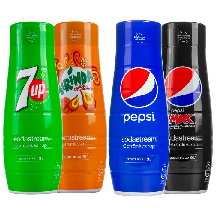 Sirop pentru SodaStream Pepsi, Pepsi MAX, Mirinda, 7UP, 440ml, 4 bucati ...