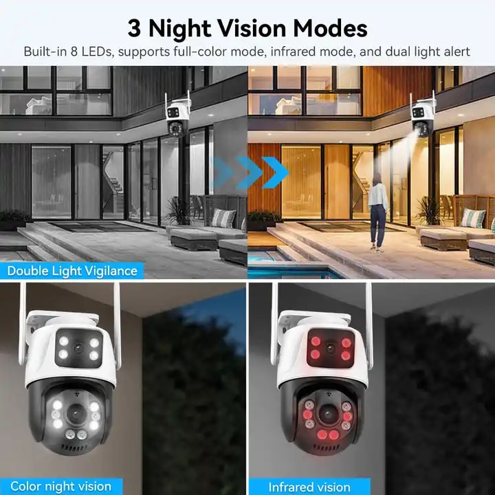 Camera de Supraveghere Dubla Rotativa 360° WIFI 6MP Ultra HD, Exterior ...