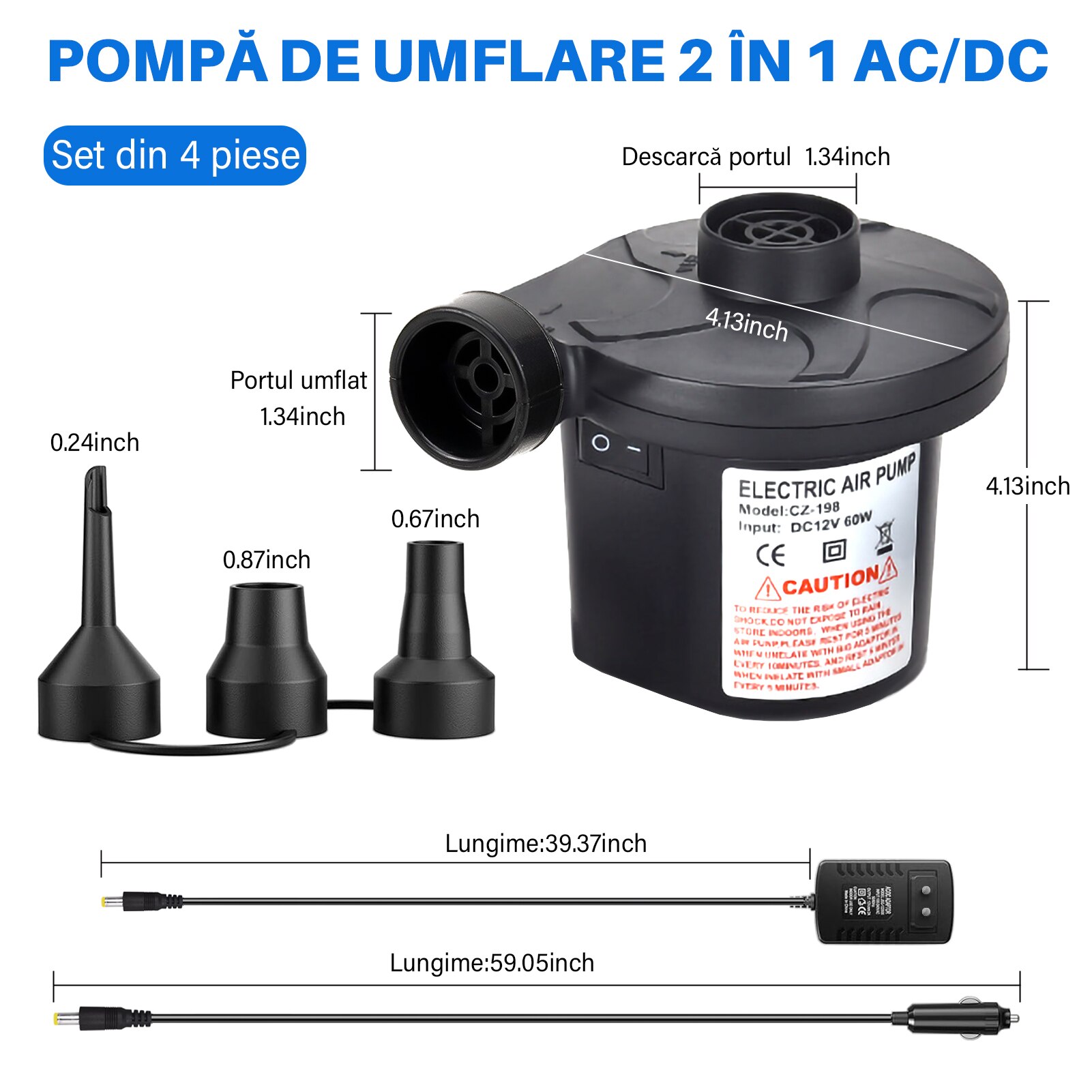Pompa electrica de umflat saltele, piscine, colace, priza 220V si ...