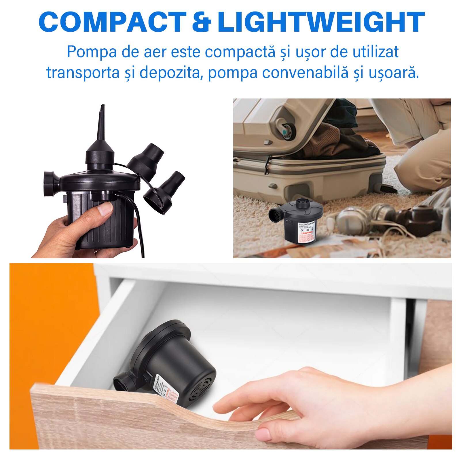 Pompa electrica de umflat saltele, piscine, colace, priza 220V si ...