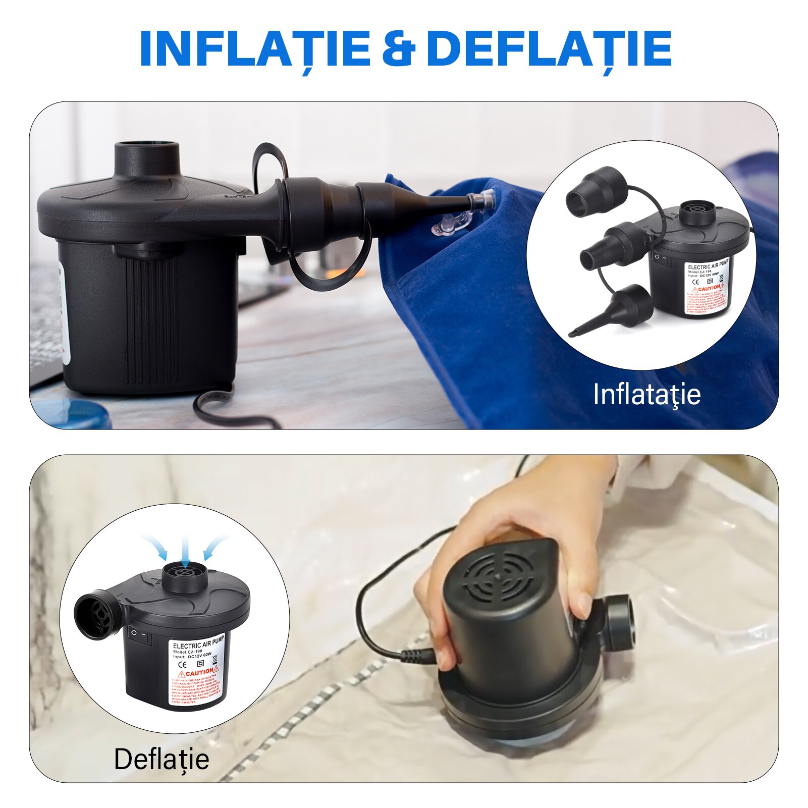 Pompa electrica de umflat saltele, piscine, colace, priza 220V si ...