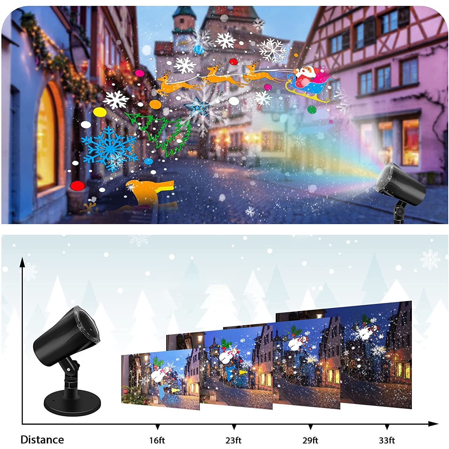 Proiector cu lumini ritmice, model Mos Craciun cu sanie si reni ...