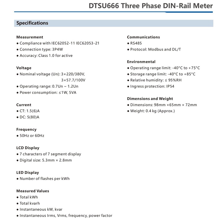 Contor inteligent trifazat SOFAR / SMART METER 3F DTSU666 5(80)A - eMAG.ro