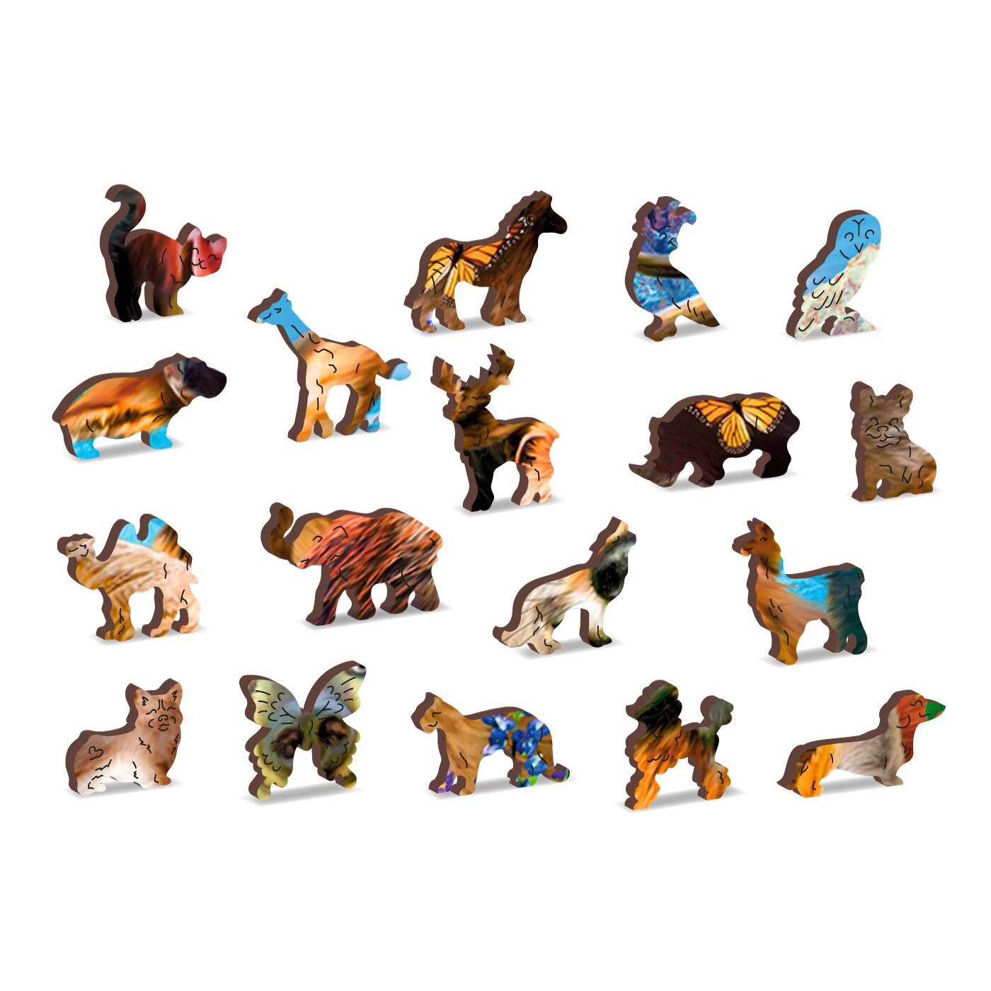 Puzzle Animale in padure cu figurine, WoodenCity, Lemn, 200 piese ...
