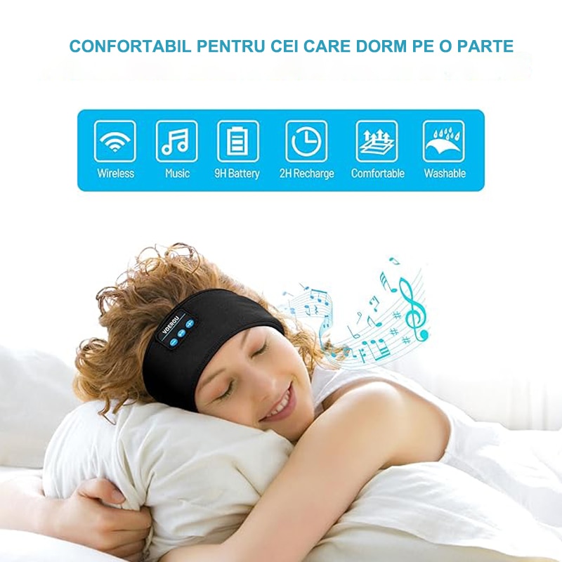 Masca pentru ochi de somn cu casti Bluetooth 5.0, USB, Negru - eMAG.ro