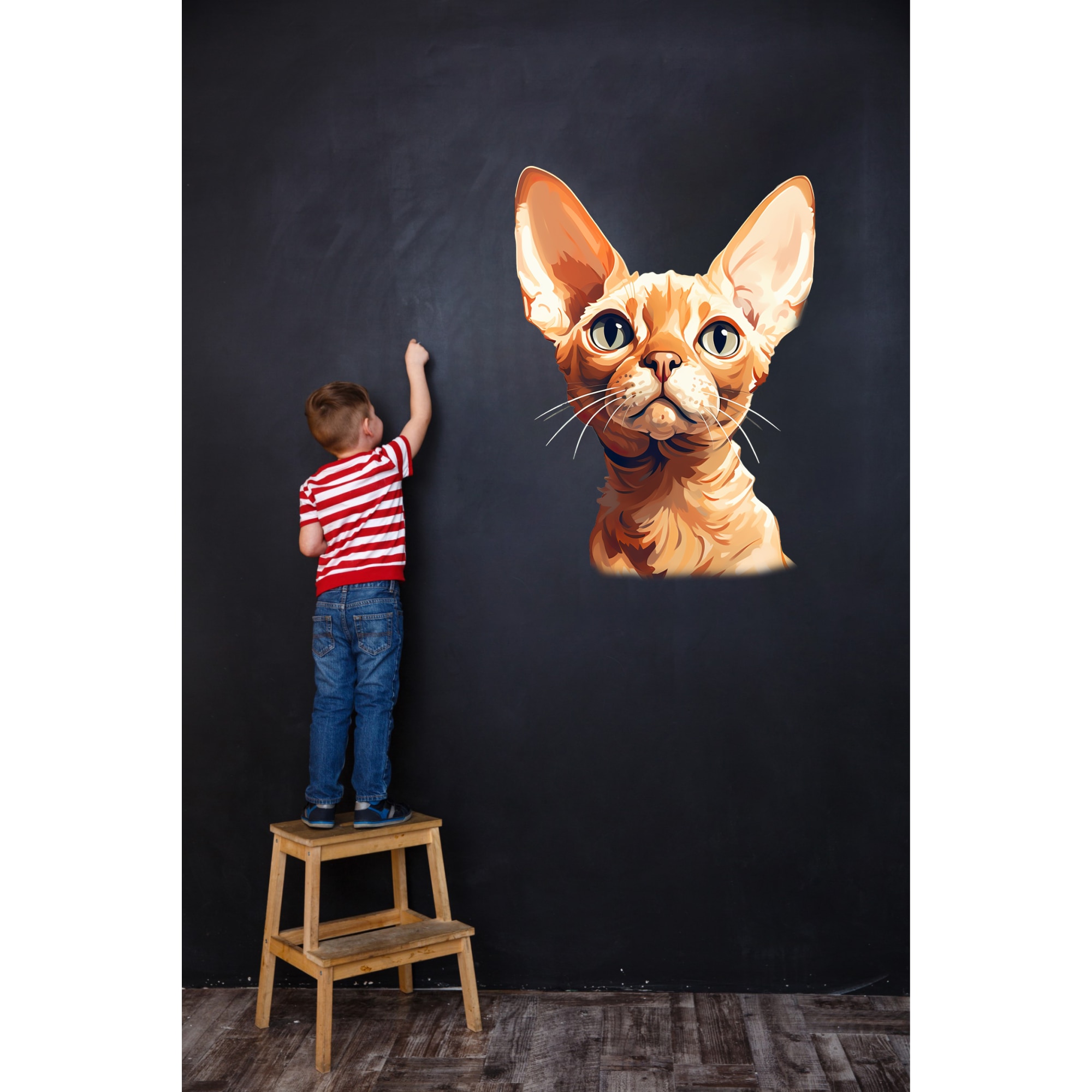 Set sticker decorativ perete, auto si geam, Pisica - Devon Rex model 16 ...