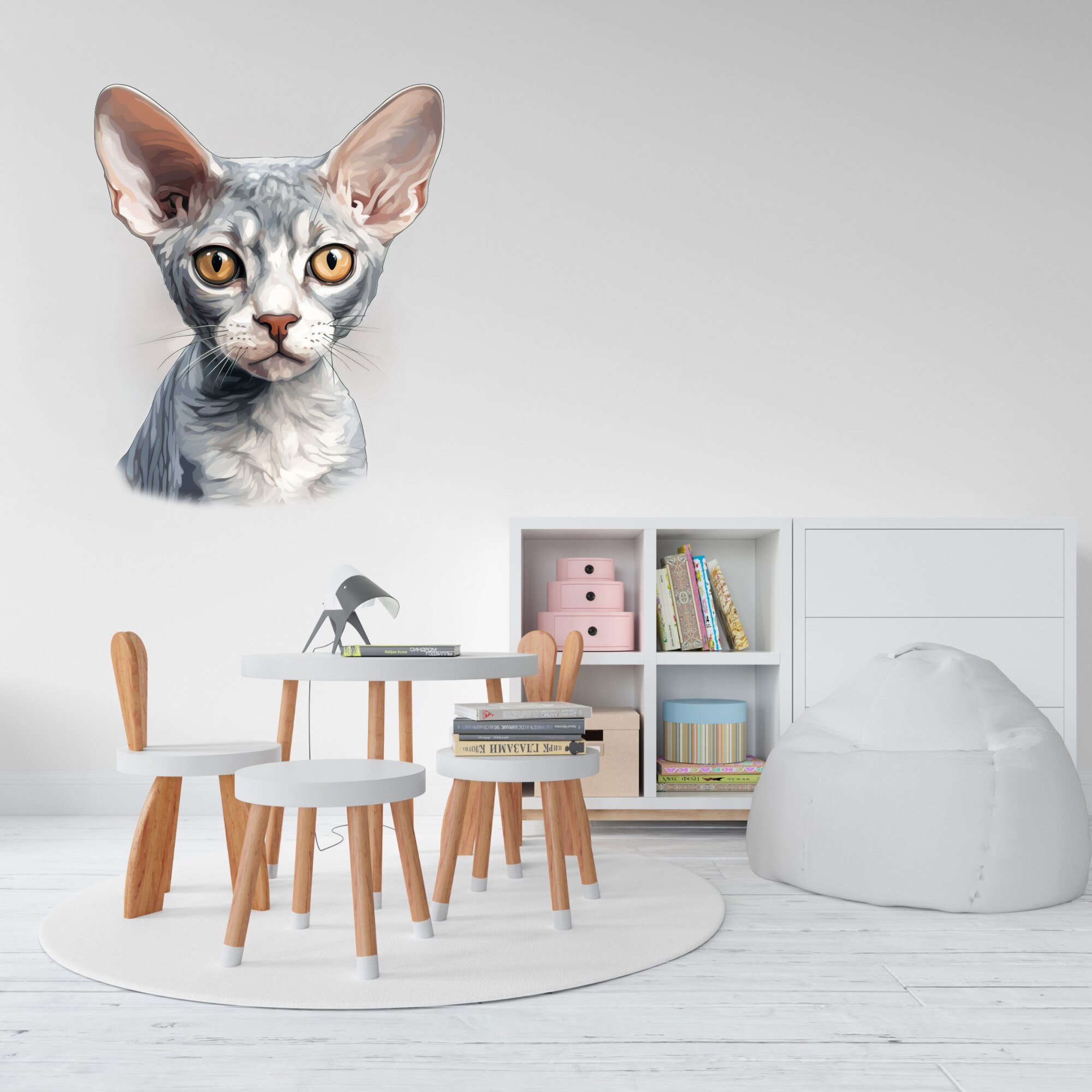 Set sticker decorativ perete, auto si geam, Pisica - Devon Rex model 22 ...