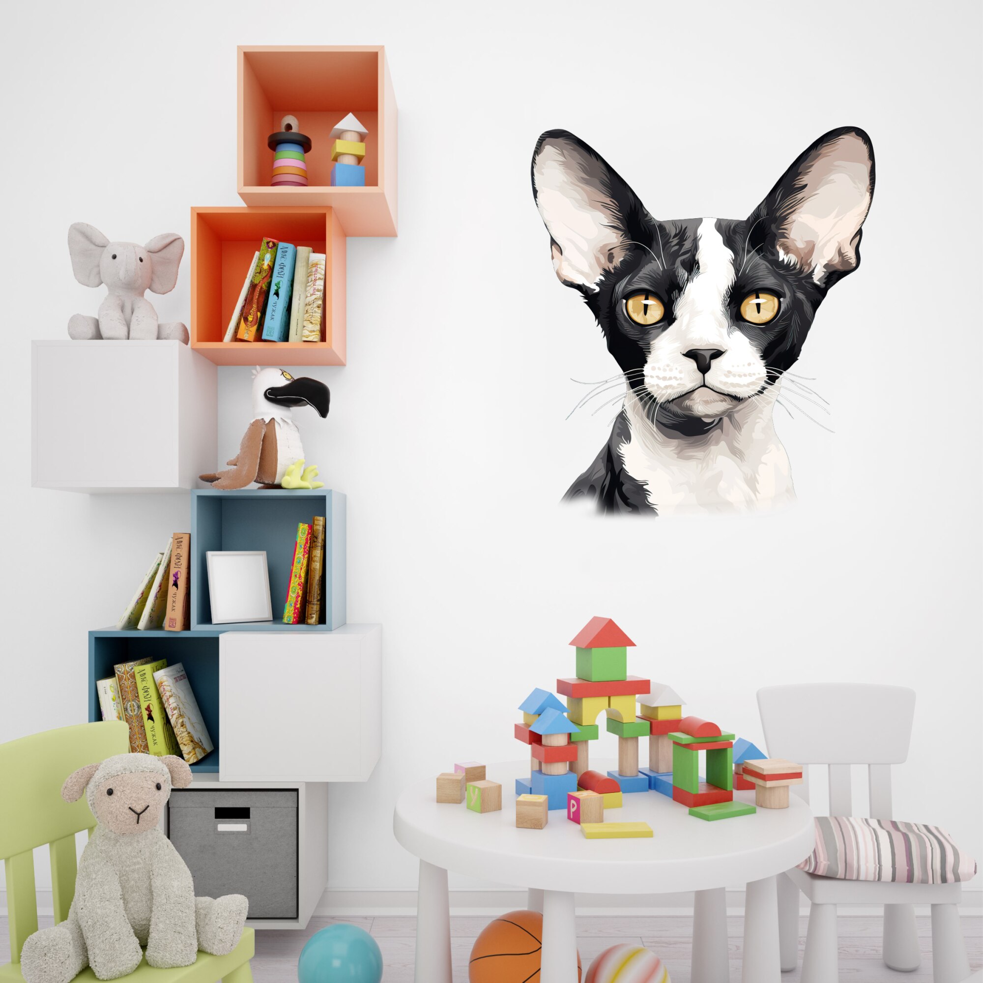 Set sticker decorativ perete, auto si geam, Pisica - Devon Rex model 5 ...