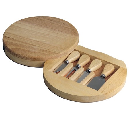 Set suport/ furculita/ 3 cutite pentru branza, Inox/Lemn, Maro - eMAG.ro