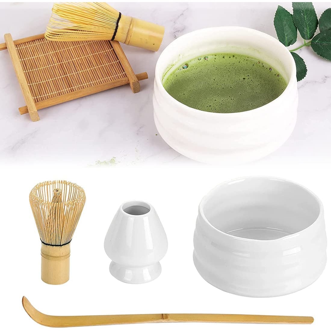 Set de ceai japonez Matcha 4 piese, WALALLA, Alb - eMAG.ro