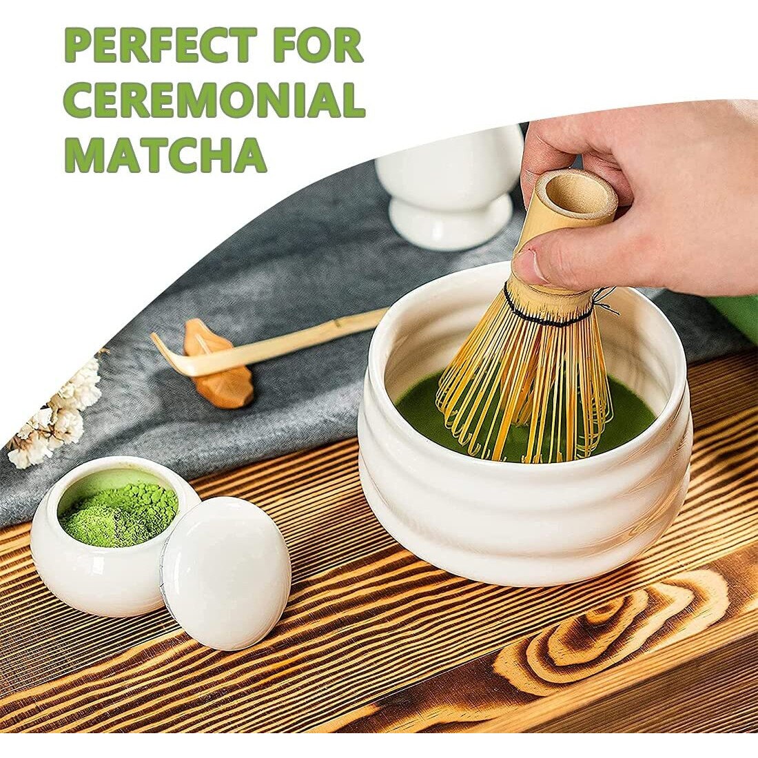 Set de ceai japonez Matcha 4 piese, WALALLA, Alb - eMAG.ro