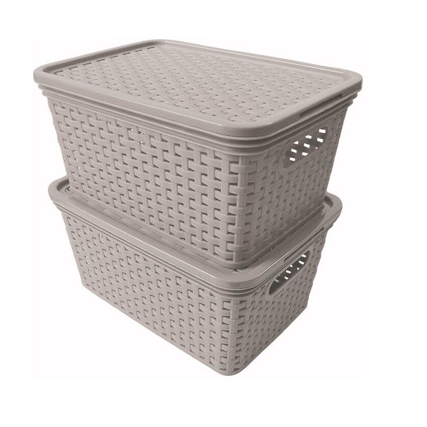 Set 2 cutii depozitare cu capac Easy Home, 38.5 x 28 x 18.5 cm, aspect ...