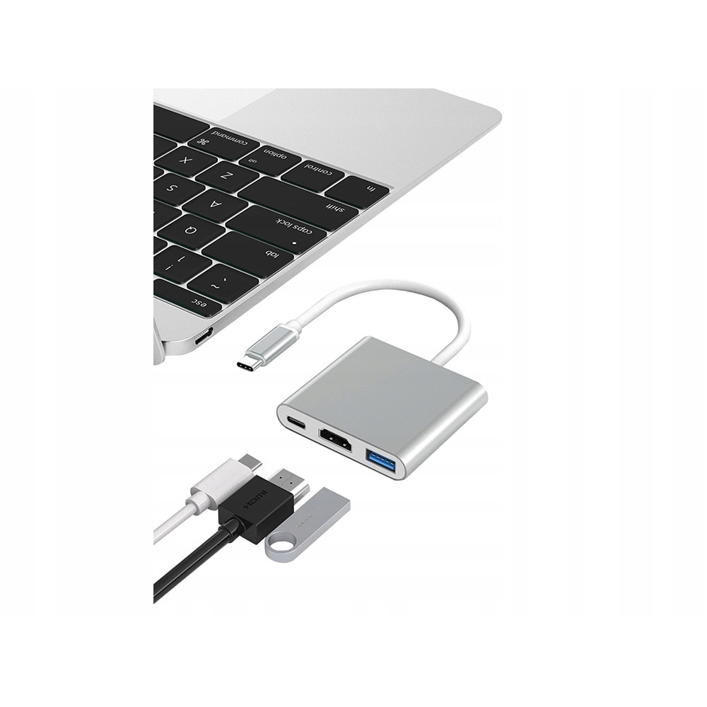 Adapter 3 az 1-ben USB-USB-C-USB 3.0 és HDMI, USB Type-C 3.1 bemenet ...