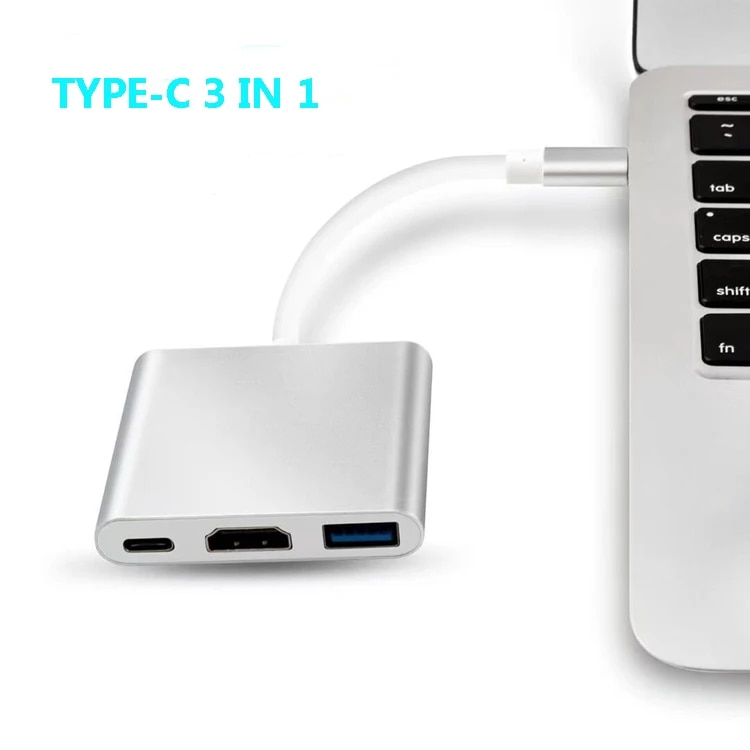 Adapter 3 az 1-ben USB-USB-C-USB 3.0 és HDMI, USB Type-C 3.1 bemenet ...