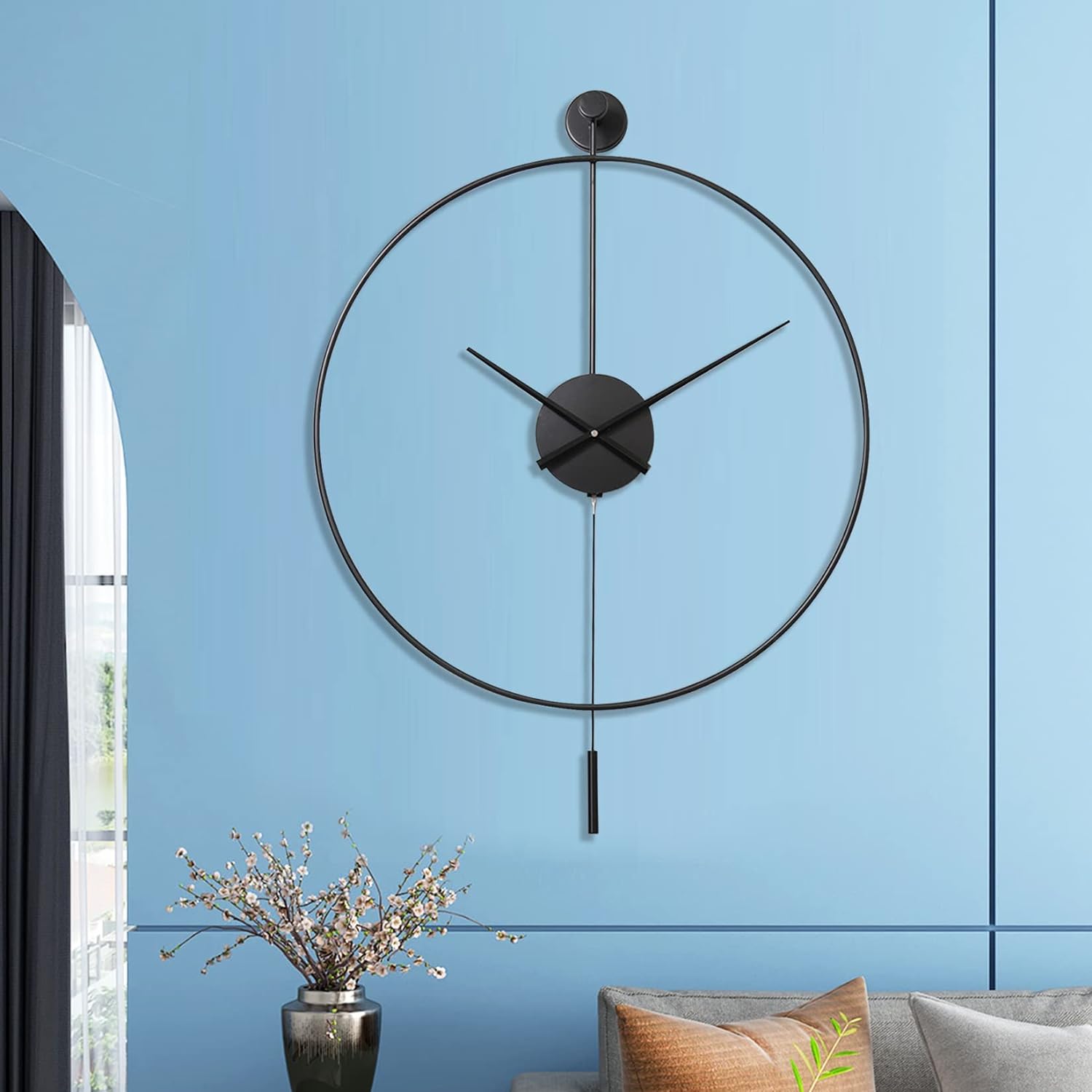 Ceas decorativ de perete, diametru 60 cm, cu pendul, pentru dormitor ...