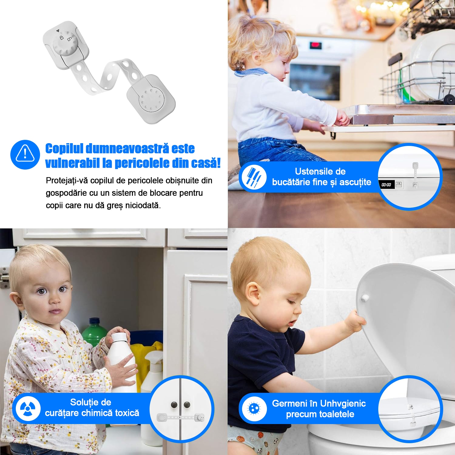 Set 6 Sigurante Usi Copii, Xinxu, Sistem de Inchidere Dublu, blocare mobilier, blocator sertare ...