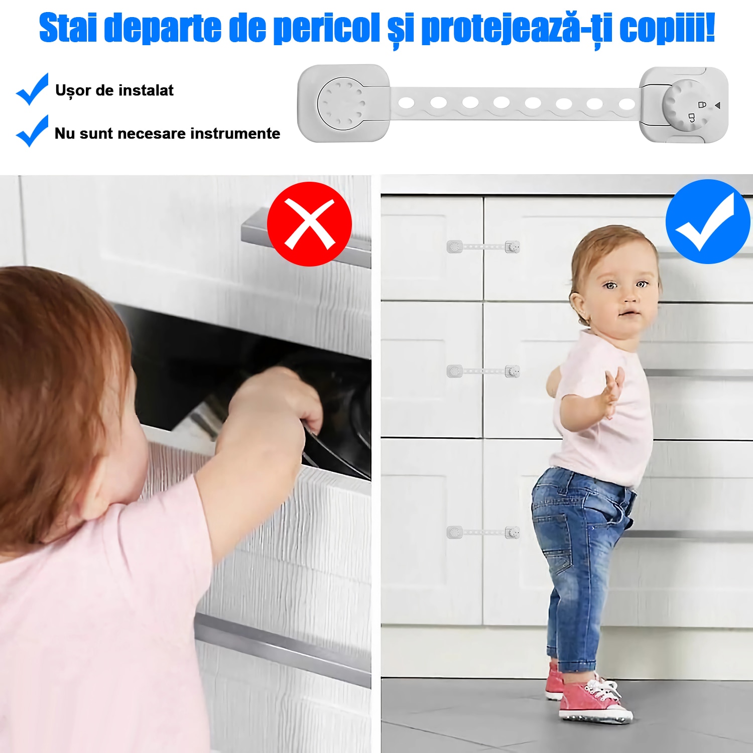 Set 6 Sigurante Usi Copii, Xinxu, Sistem de Inchidere Dublu, blocare mobilier, blocator sertare ...