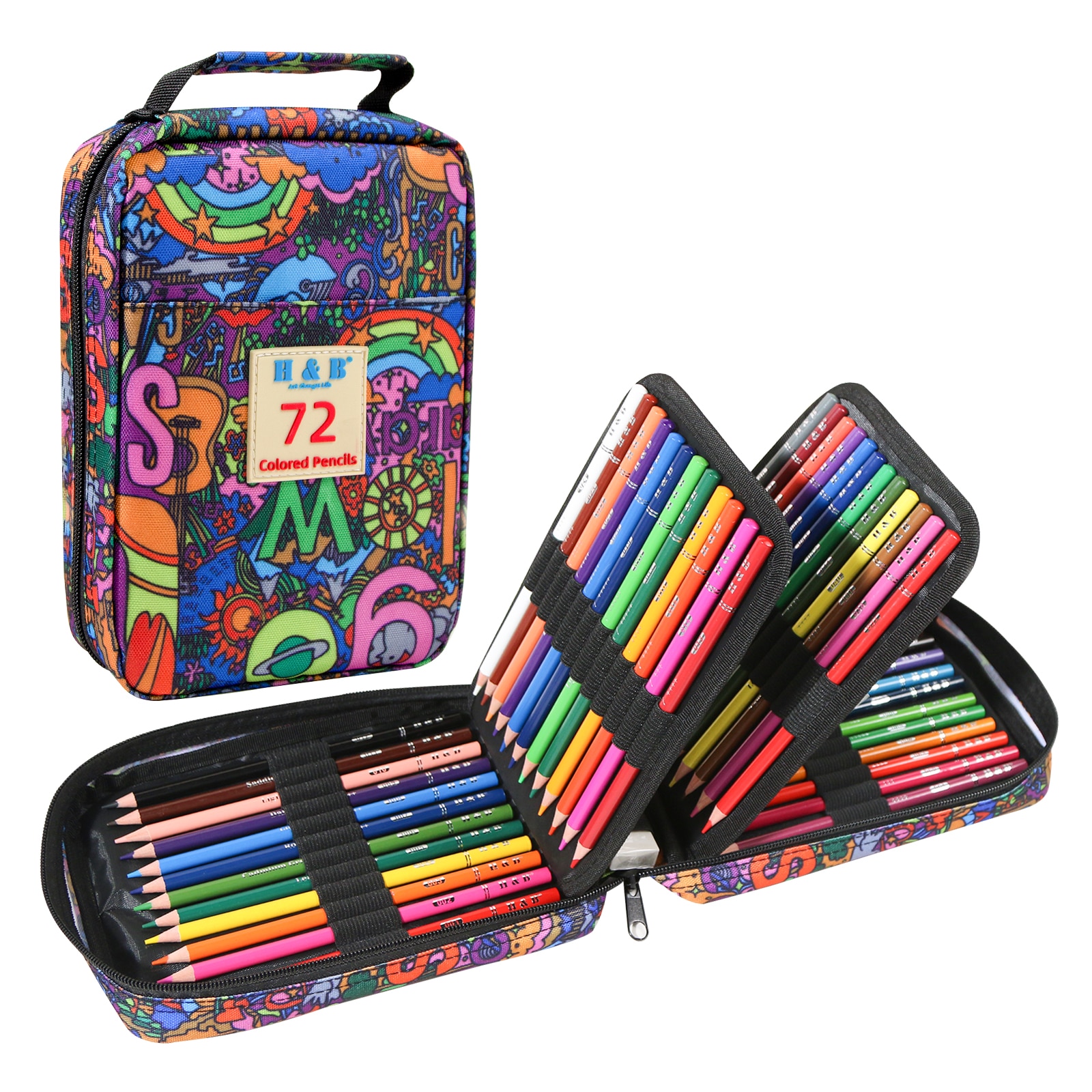 Set de 72 Creioane Colorate Multicolor cu Mini-Servieta - Nuante Pastel ...