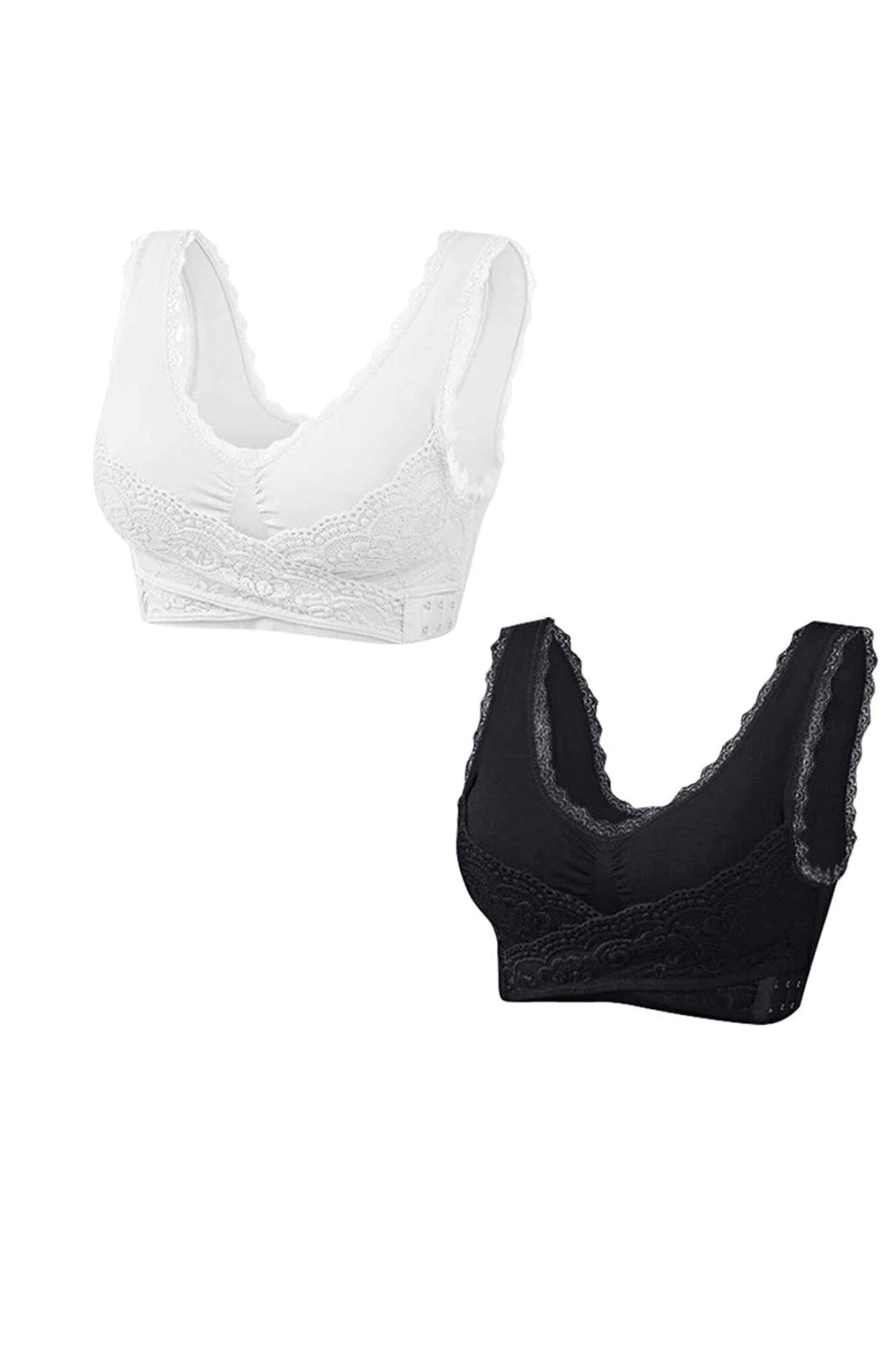 Set de bustiere dantelate reglabile - 2 piese, Alb, Negru, M - eMAG.ro