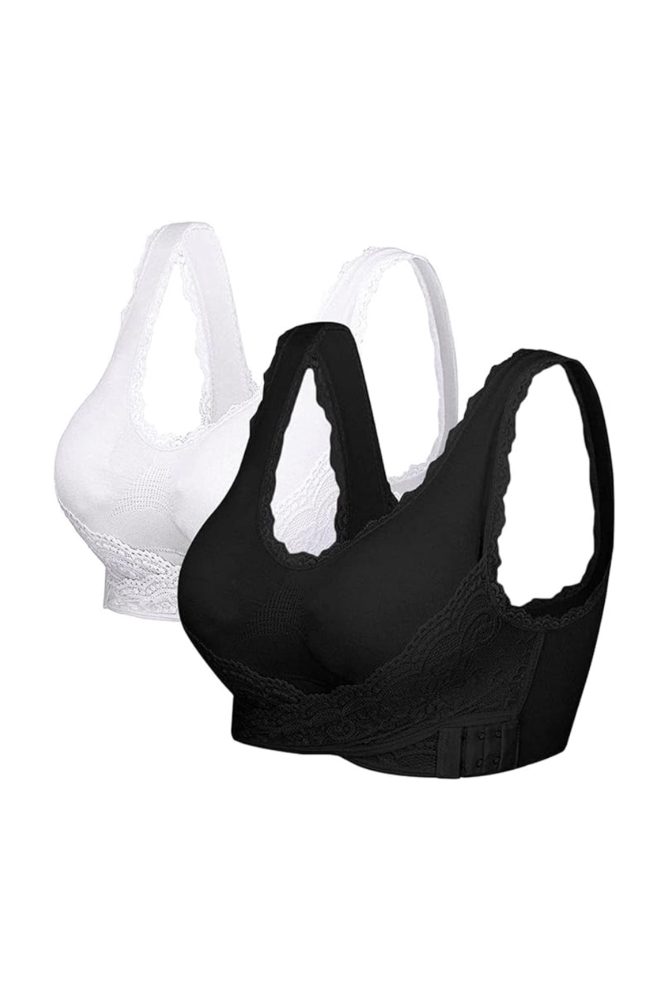 Set de bustiere dantelate reglabile - 2 piese, Alb, Negru, M - eMAG.ro