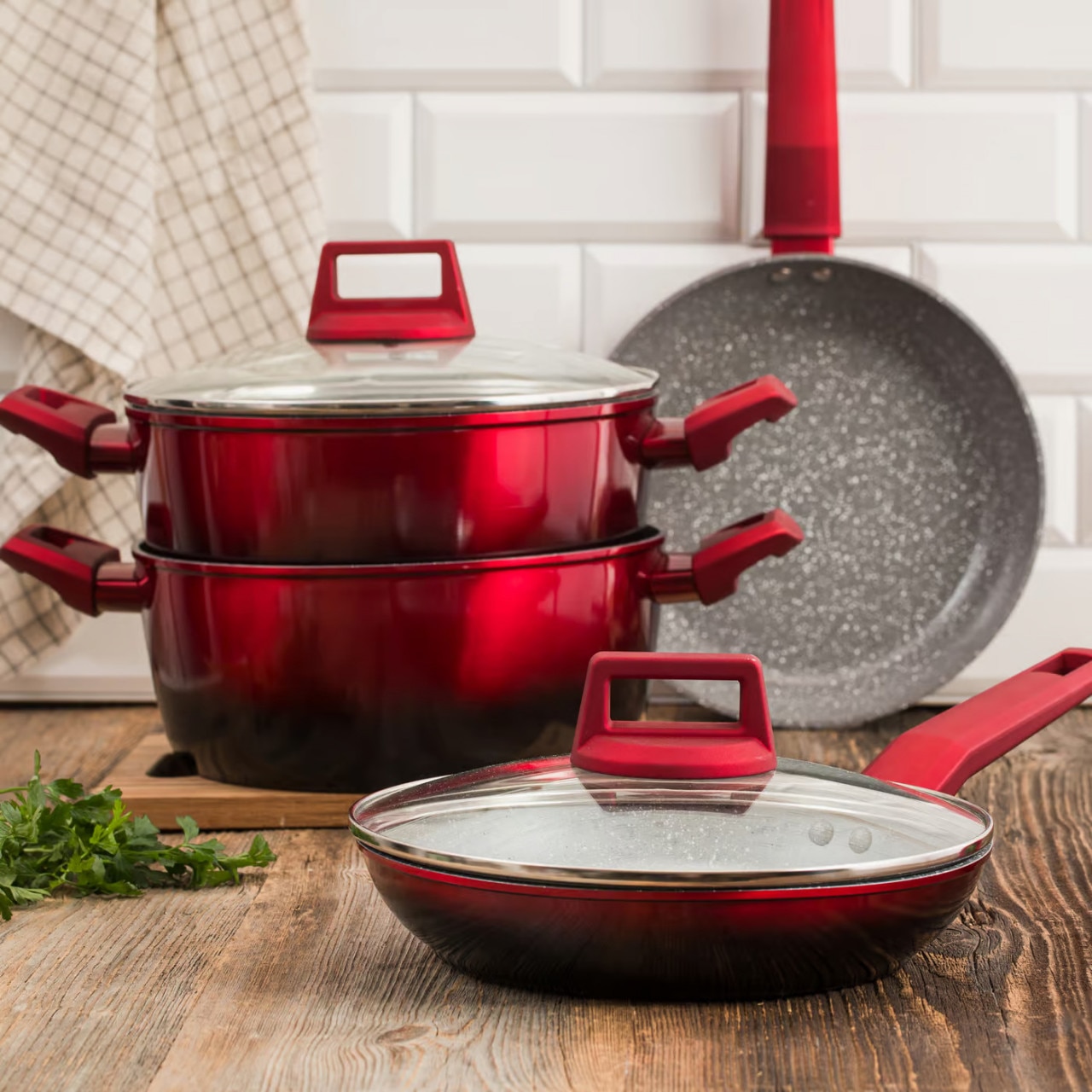 Oala cu capac 24cm, 4.3L, invelis Qualum Ceramic Stone Edition ...