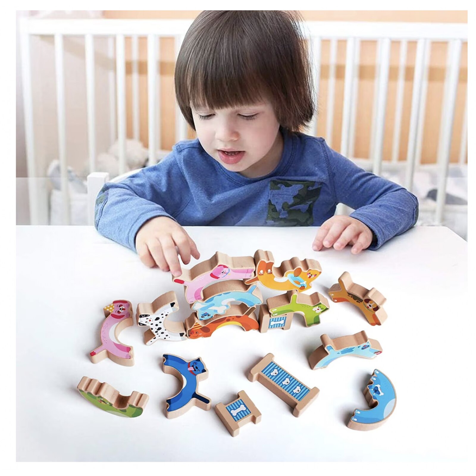 Joc de indemanare si echilibru, 12 catei si 3 oase, din lemn - eMAG.ro