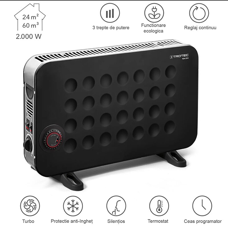 Convector electric Design, tip TCH25E, 2000W, Trotec, negru - eMAG.ro