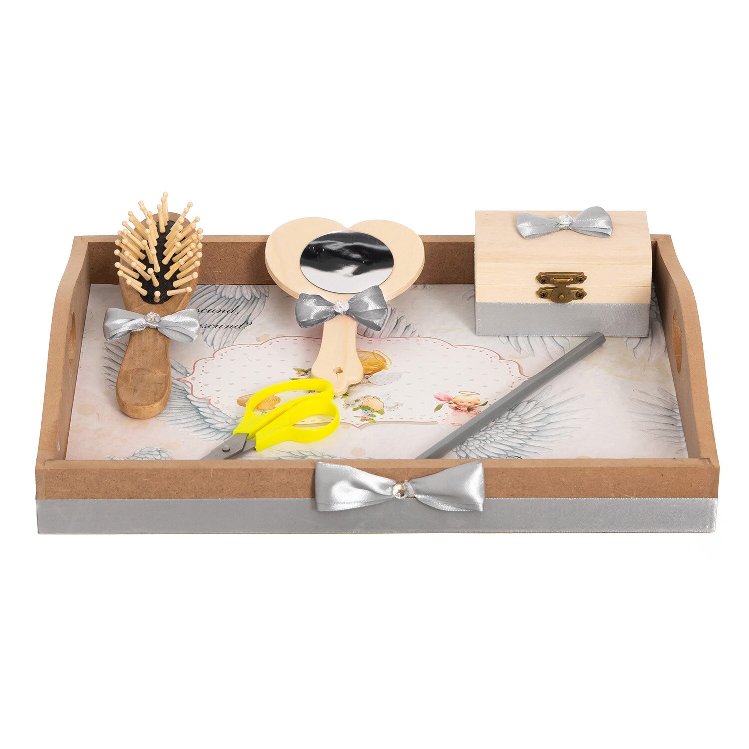 Set turta/mot Ingerasul, 6 piese, culoare gri, 32x23 cm - eMAG.ro
