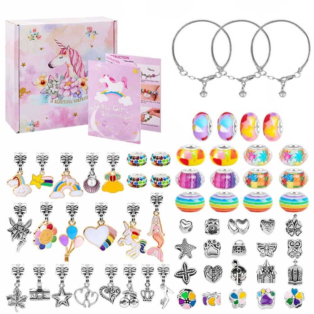 Set creatie bratari, 60 charmuri, 3 bratari, unicorni colorati, in ...