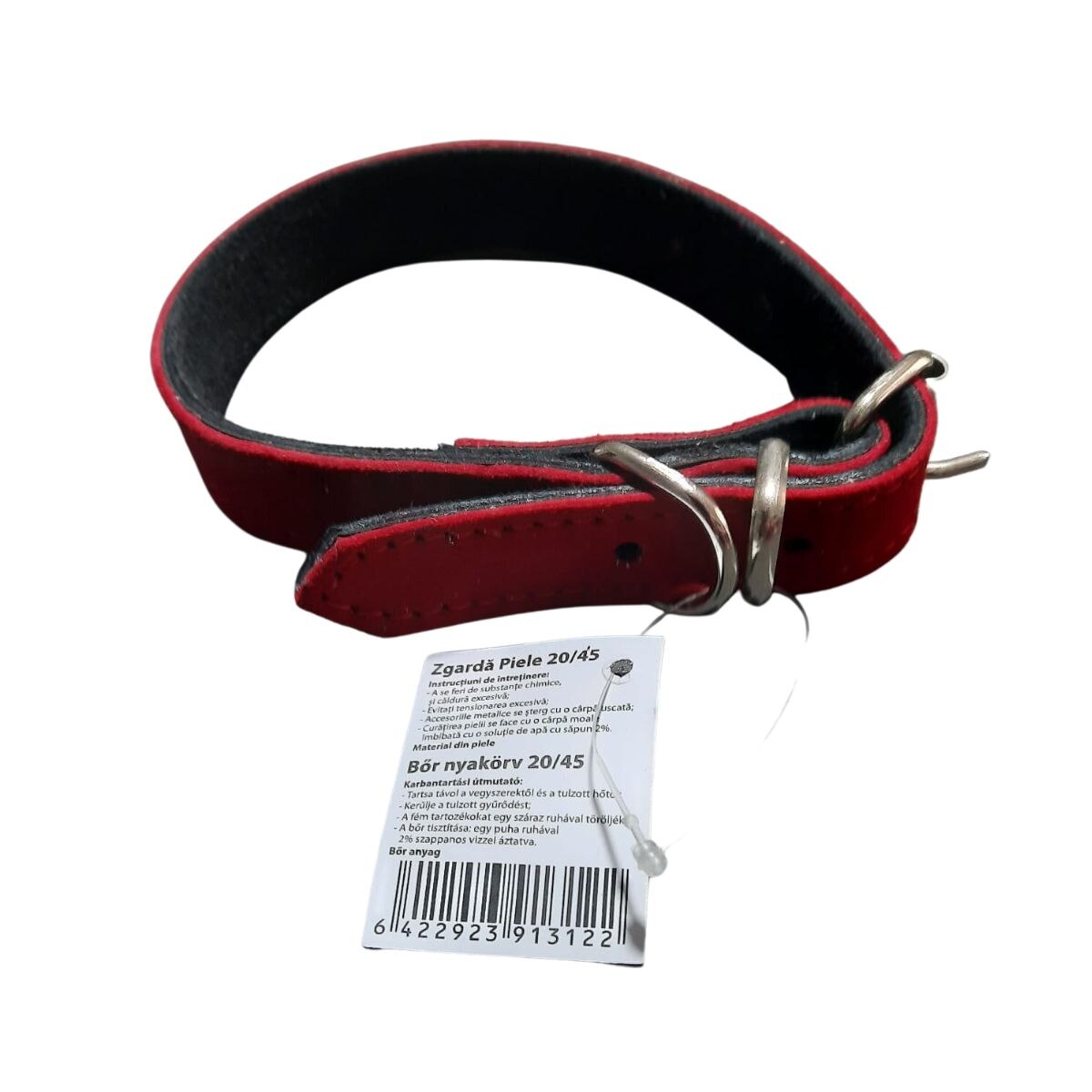 Zgarda pentru caine din piele naturala rosie, 20 mm latime, 450 mm ...