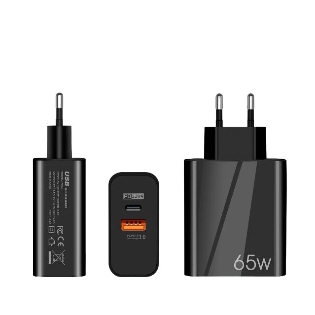 Adaptor incarcator, 1 USB + 1 USB C, 65W, incarcare rapida, cablu C ...
