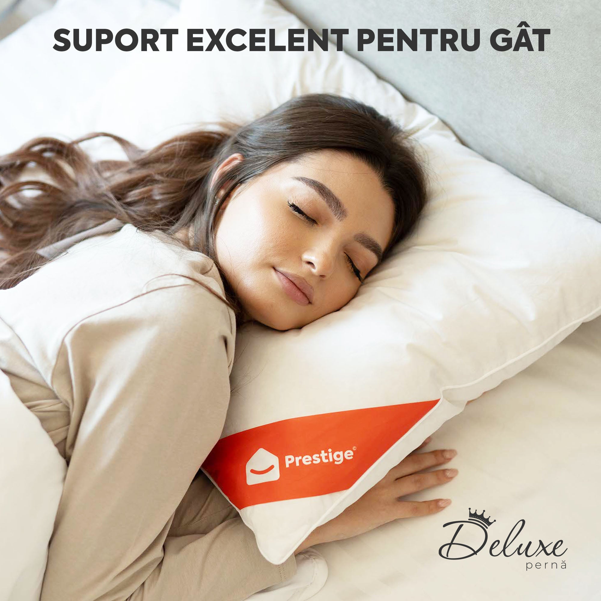 Perna Prestige, Deluxe, cu pene si puf de gasca, husa bumbac, 50x70 cm ...