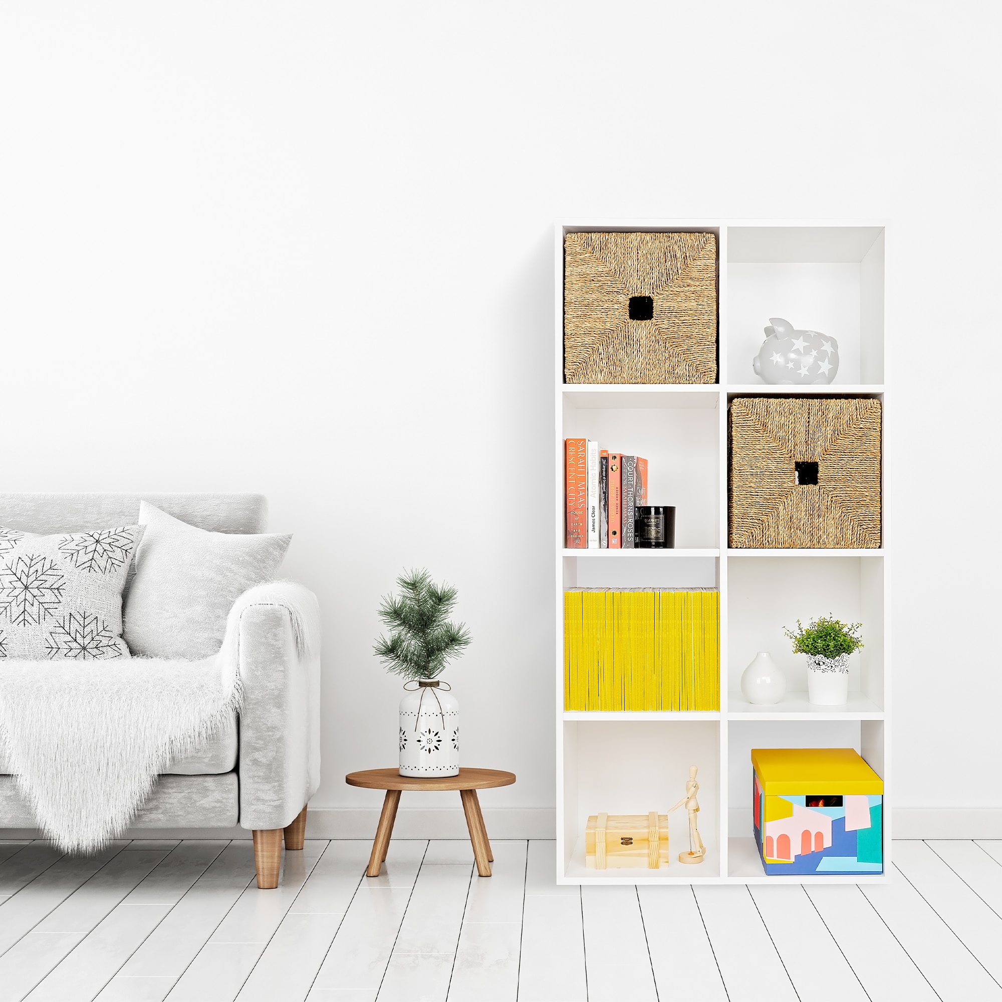 Raft depozitare universal, etajera KreoMob, 8 compartimente, alb ...