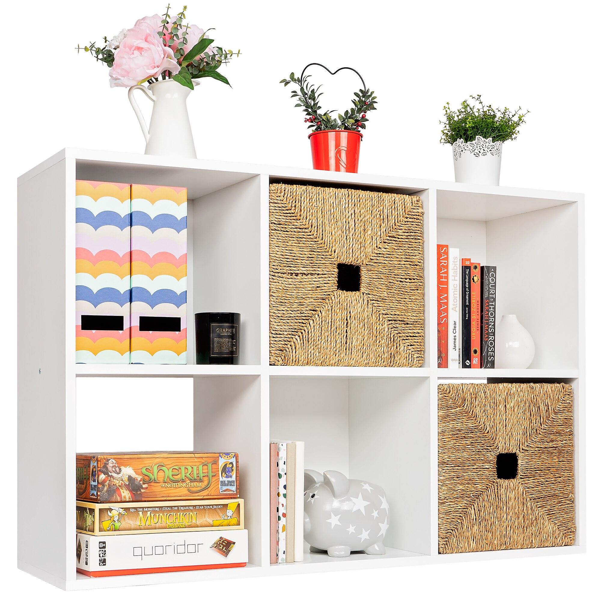 Raft depozitare universal, etajera KreoMob, 6 compartimente, alb ...