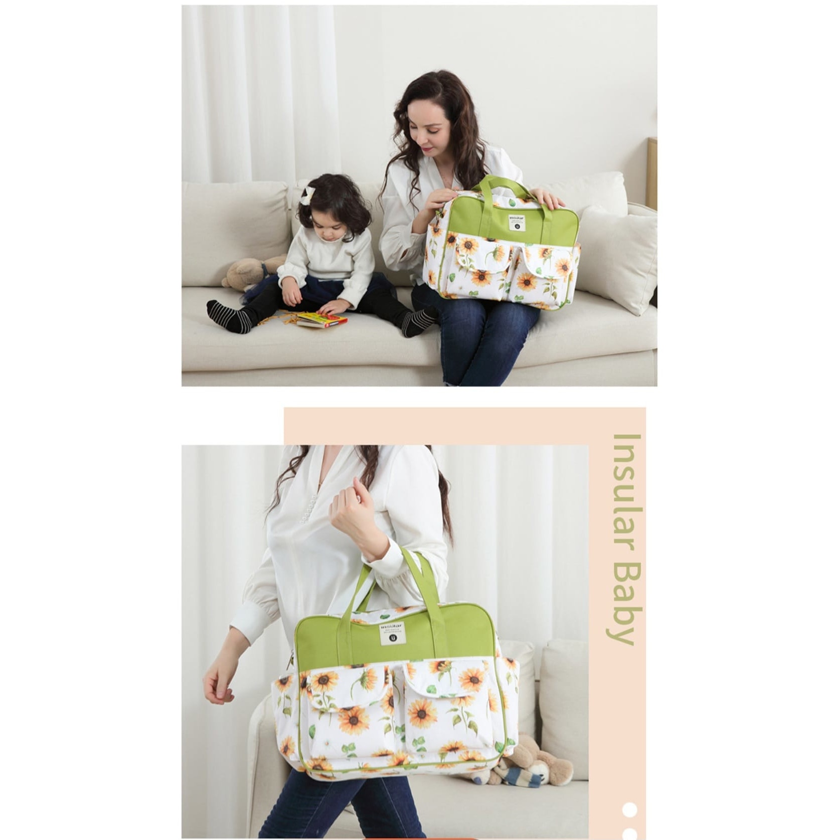 Geanta mama Insular Baby, material Hidrofug, sintetic, rezistent la apa ...