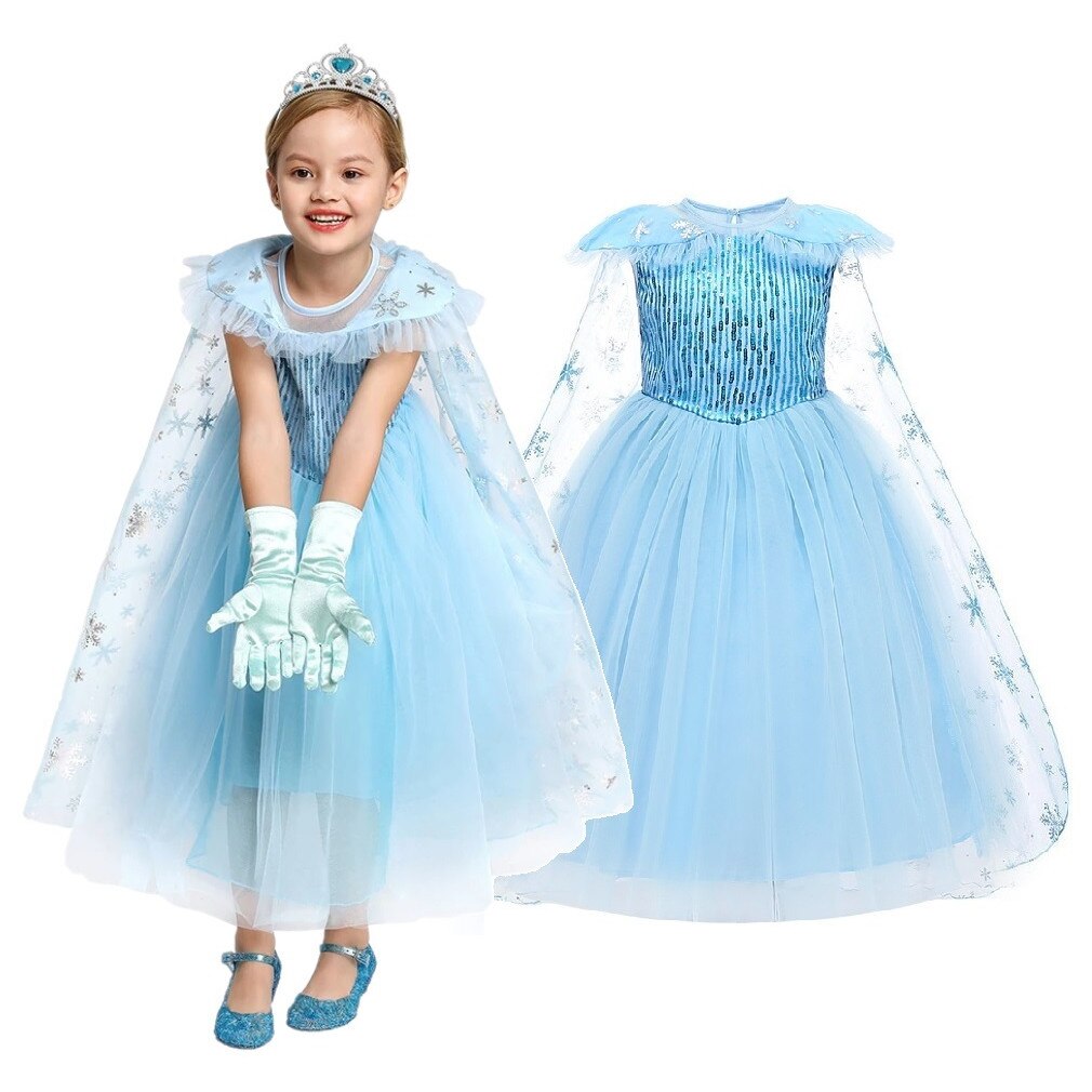 Costum Elsa Frozen, Hopki, 3-4 ani, 98-104 cm, Albastru - eMAG.ro