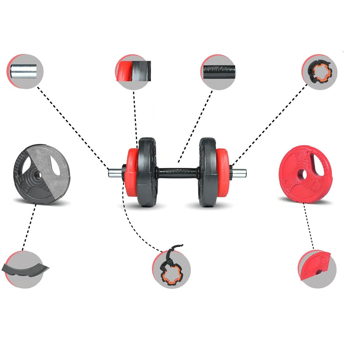 Set gantere reglabile de 10 KG cu 2 bare de 40 cm lungime si 2x1KG ...