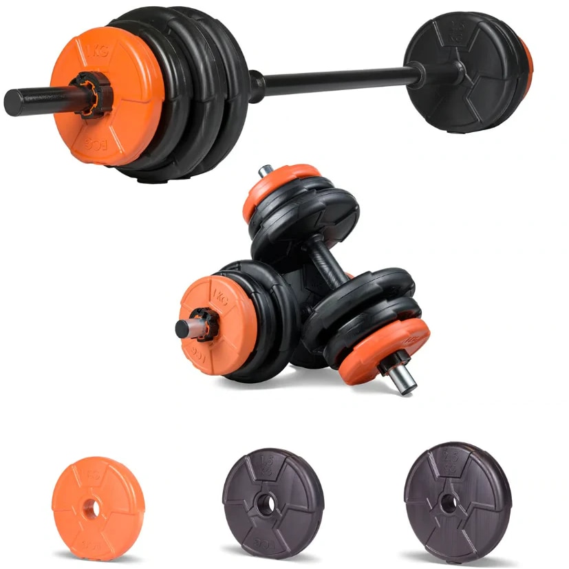 Set haltera si gantere reglabile de 23 KG cu 2 bare de 45 cm lungime, o bara de 120 cm lungime ...